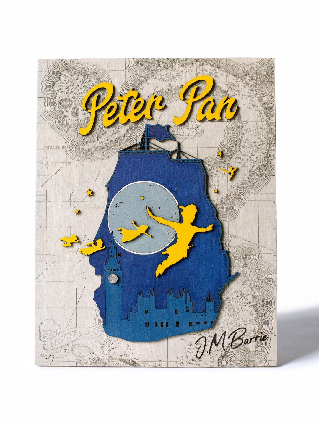 Peter Pan JM Barrie Handcrafted Wooden Wall Art Vintage Peter Pan Decor ...