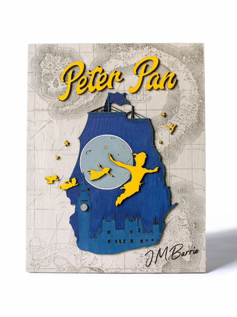 Peter Pan JM Barrie Handcrafted Wooden Wall Art Vintage Peter Pan Decor ...