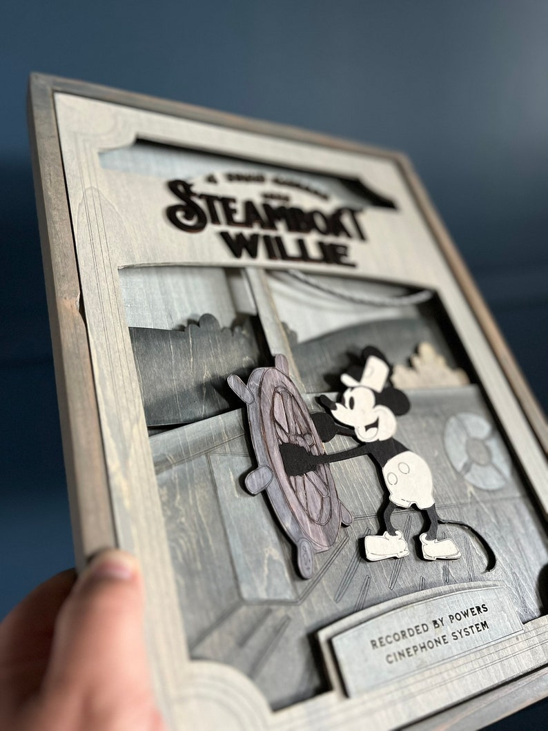 Steamboat Willie 3D Wooden Wall Art, Handcrafted Cartoon Decor - Etsy