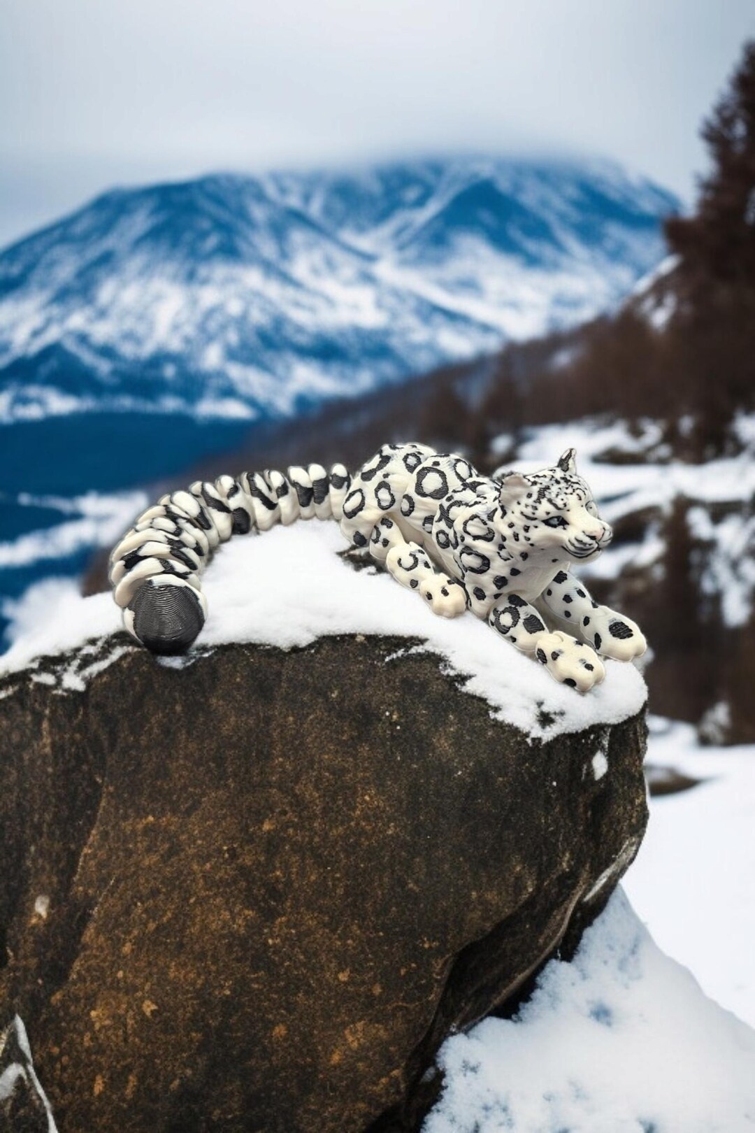 3D Printed Articulated Snow Leopard Figurine Realistic Wildlife ...