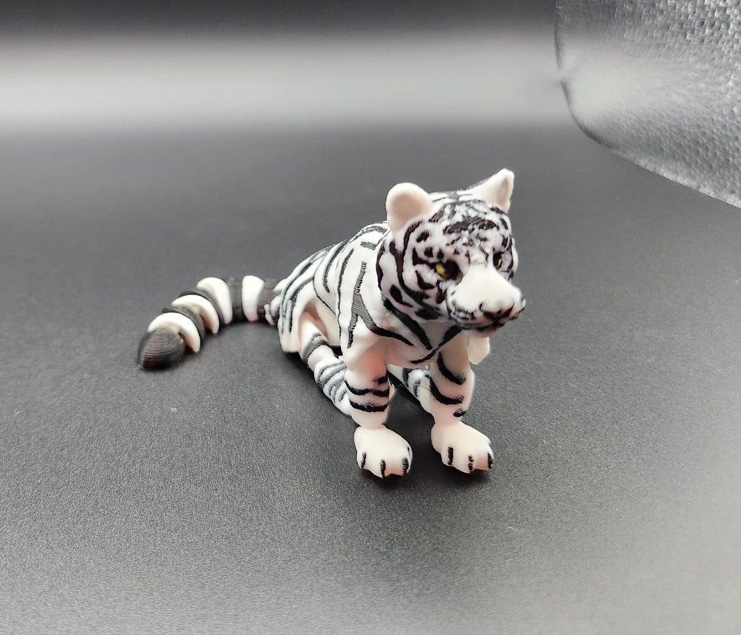 Small White Flexy Tiger - 3D Printed Posable Toy - Articulated Mini Tiger Figure - Etsy