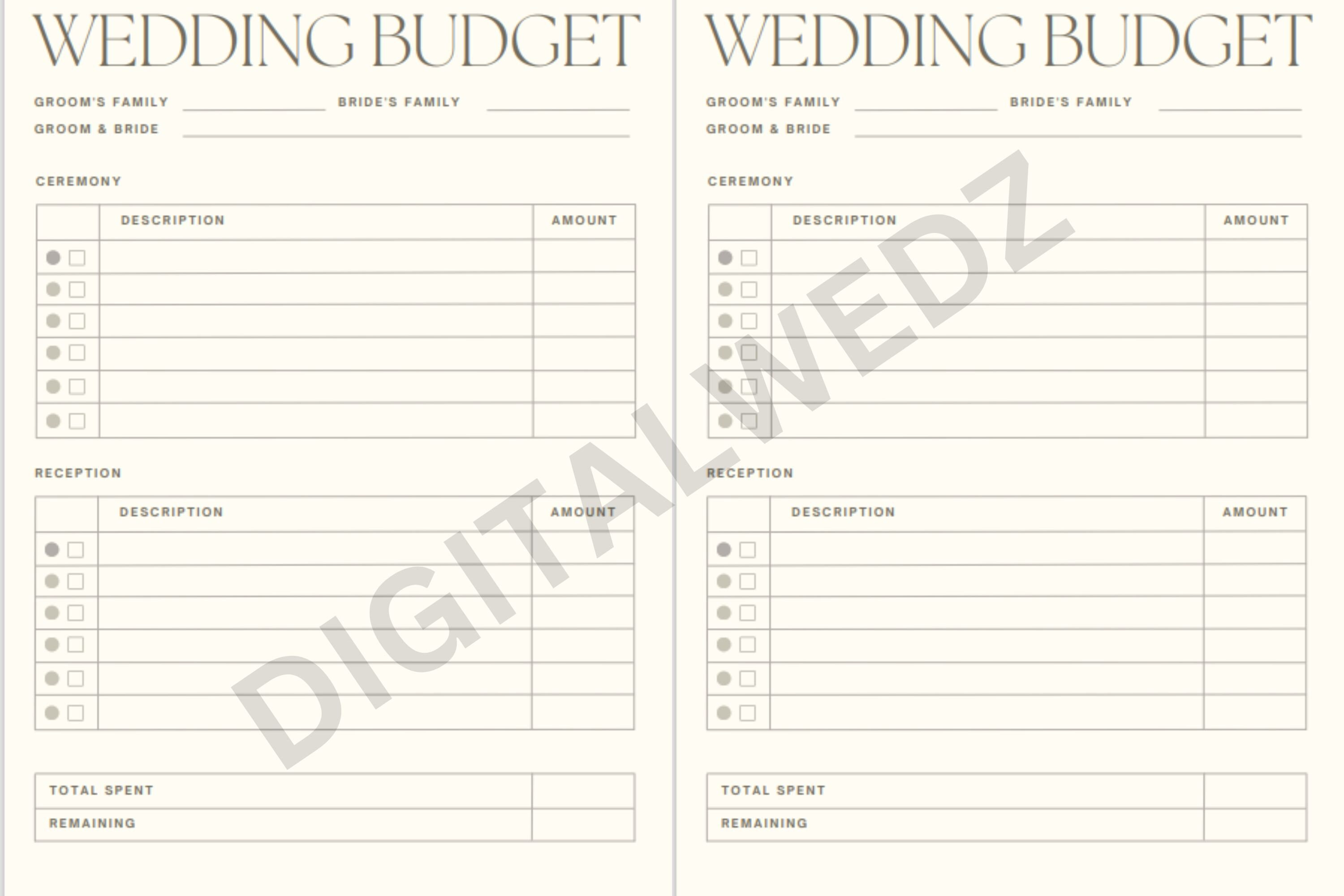 WEDDING BUDGET Expense Tracker TEMPLATE, Digital Wedding Event Program ...