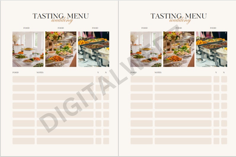 Digital WEDDING Event FOOD List Menu PLANNER, Wedding Meal Planning ...