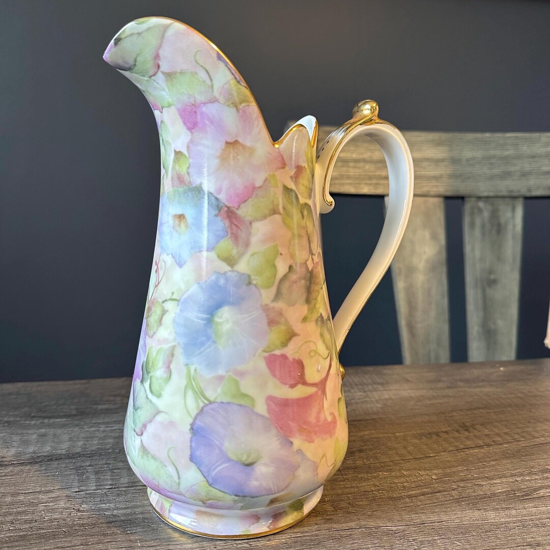 Vintage Skye Mcghie Morning Glory Porcelain Pitcher – Blue Floral China ...