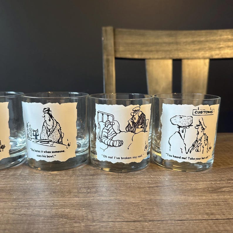 Herman - Jim Unger 1980 Cartoon Whiskey Glasses – Set of 4 Lowball ...