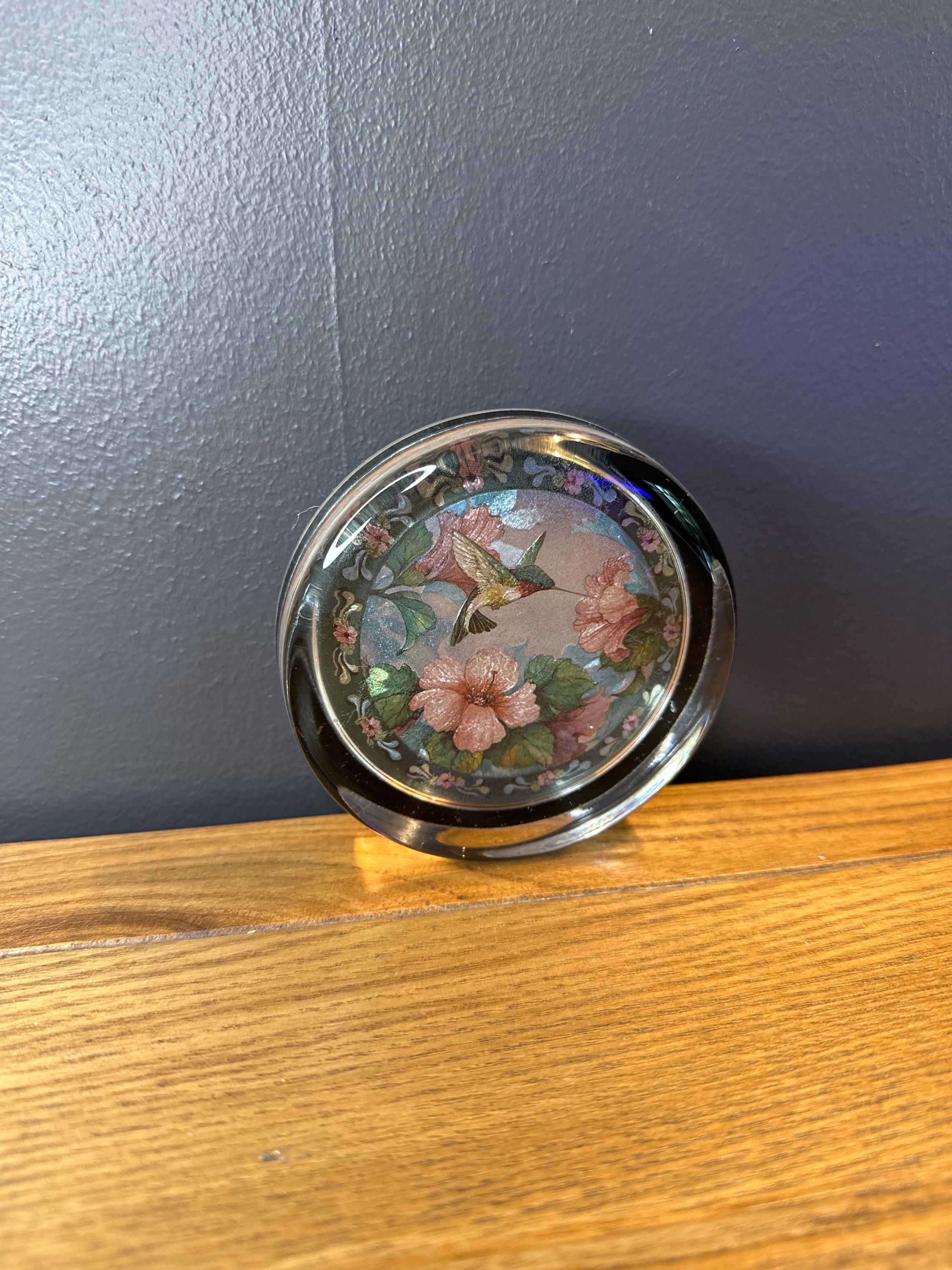 Vintage 1994 Glass Paperweight With Hummingbird and Flower Design ...