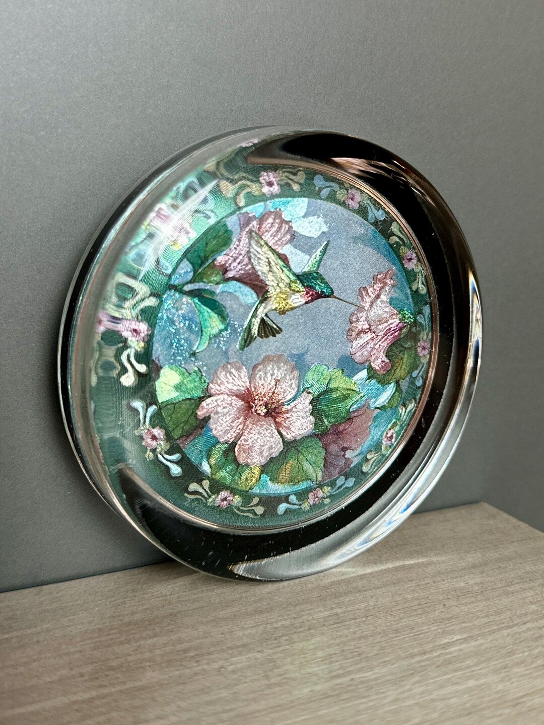 Vermont Hummingbird Glass Paperweight & Note Holder Set Handcrafted in ...