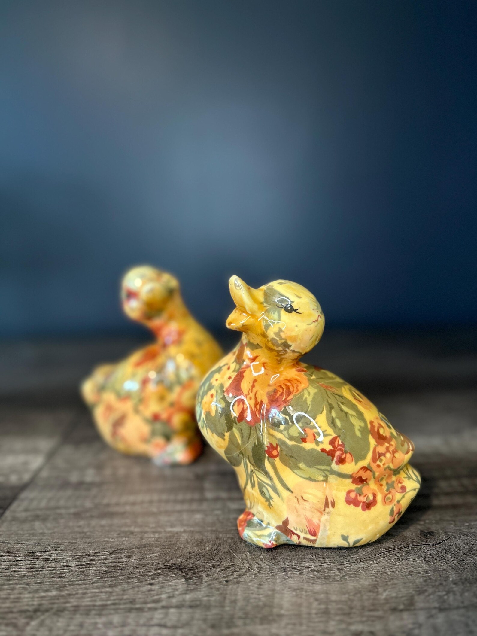 Floral Duck Decor in Ceramic Vintage-inspired Decoupage Style Figurine ...