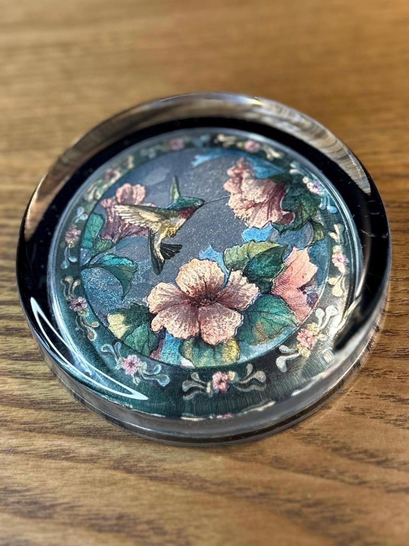 Vintage 1994 Glass Paperweight With Hummingbird and Flower Design ...