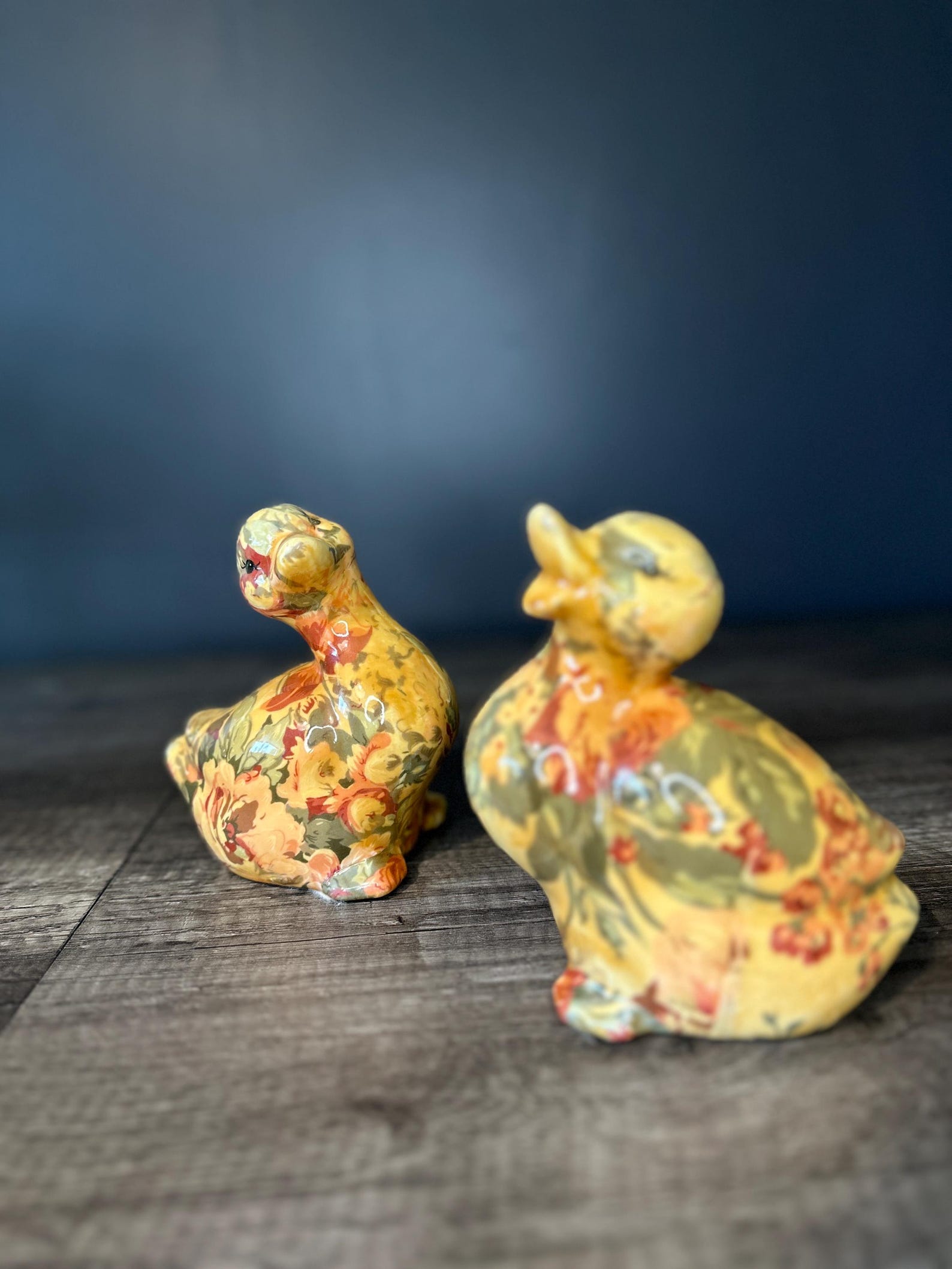 Floral Duck Decor in Ceramic Vintage-inspired Decoupage Style Figurine ...