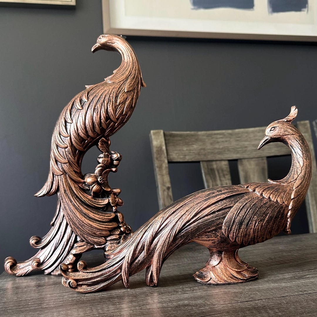 Vintage Coppercraft Guild Peacock Pheasant Statues: Copper Resin Bird ...
