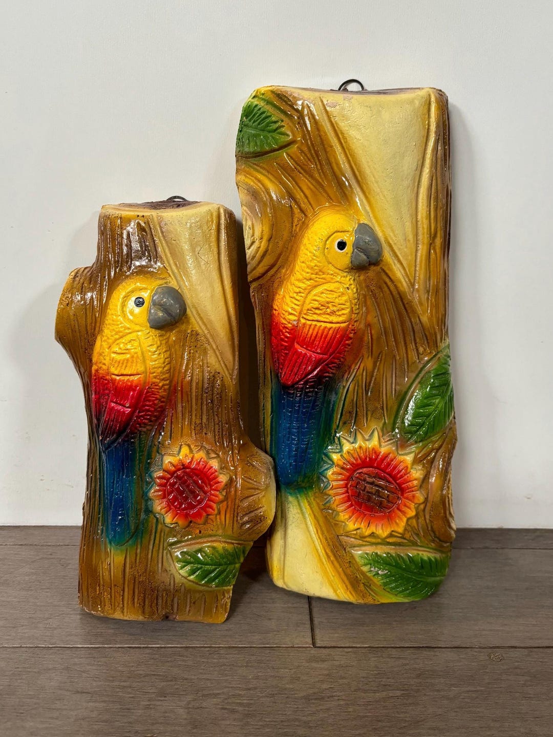 Retro Kitsch Chalkware Parrot Wall Art Set of 2 Mid-century Modern ...