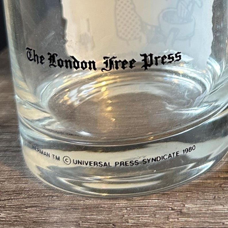 Herman - Jim Unger 1980 Cartoon Whiskey Glasses – Set of 4 Lowball ...