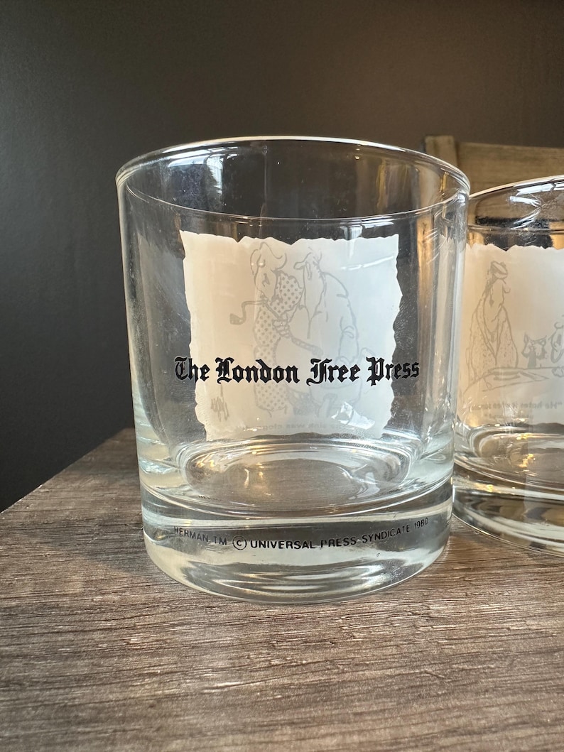 Herman - Jim Unger 1980 Cartoon Whiskey Glasses – Set of 4 Lowball ...