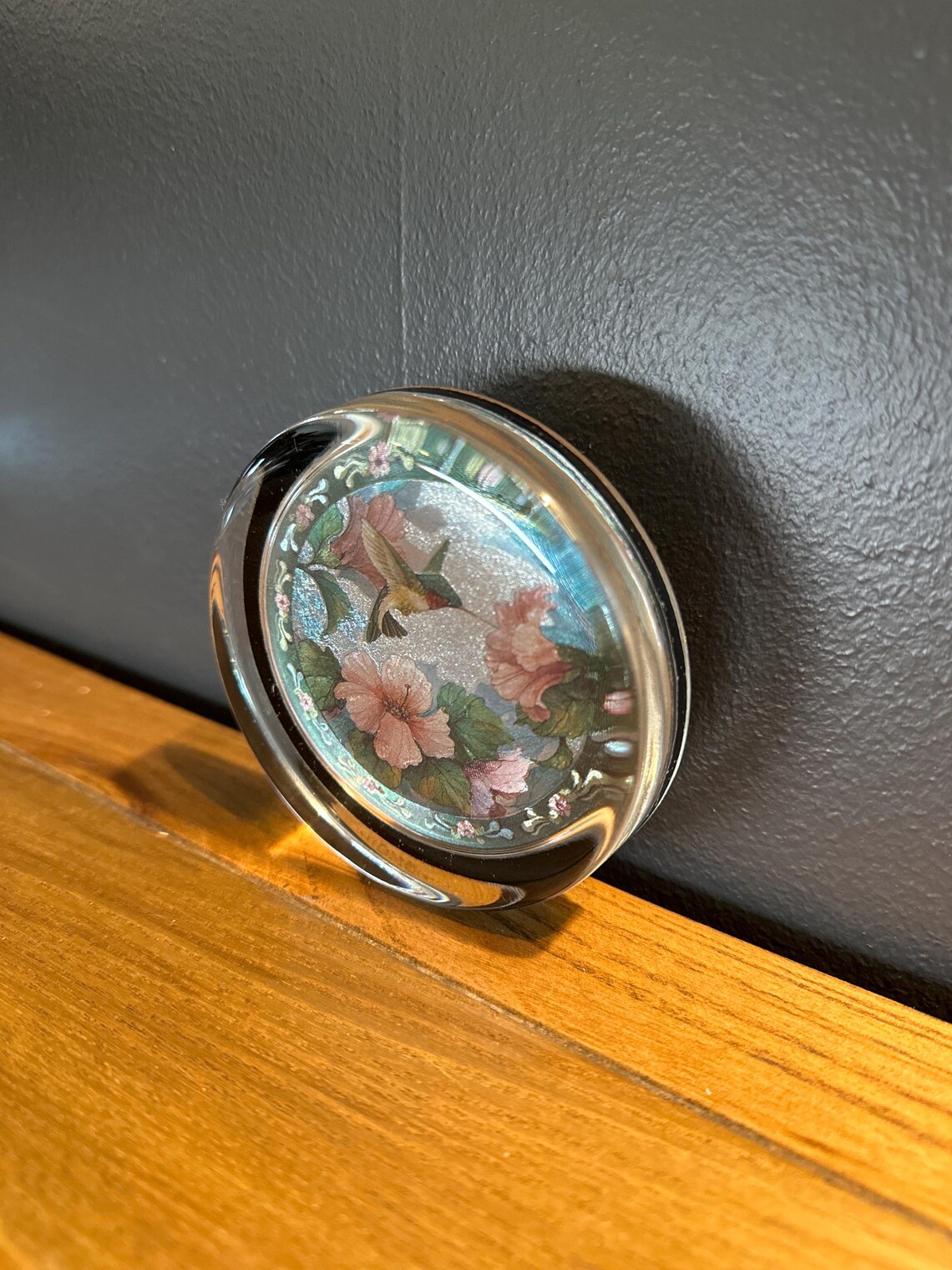 Vintage 1994 Glass Paperweight With Hummingbird and Flower Design ...