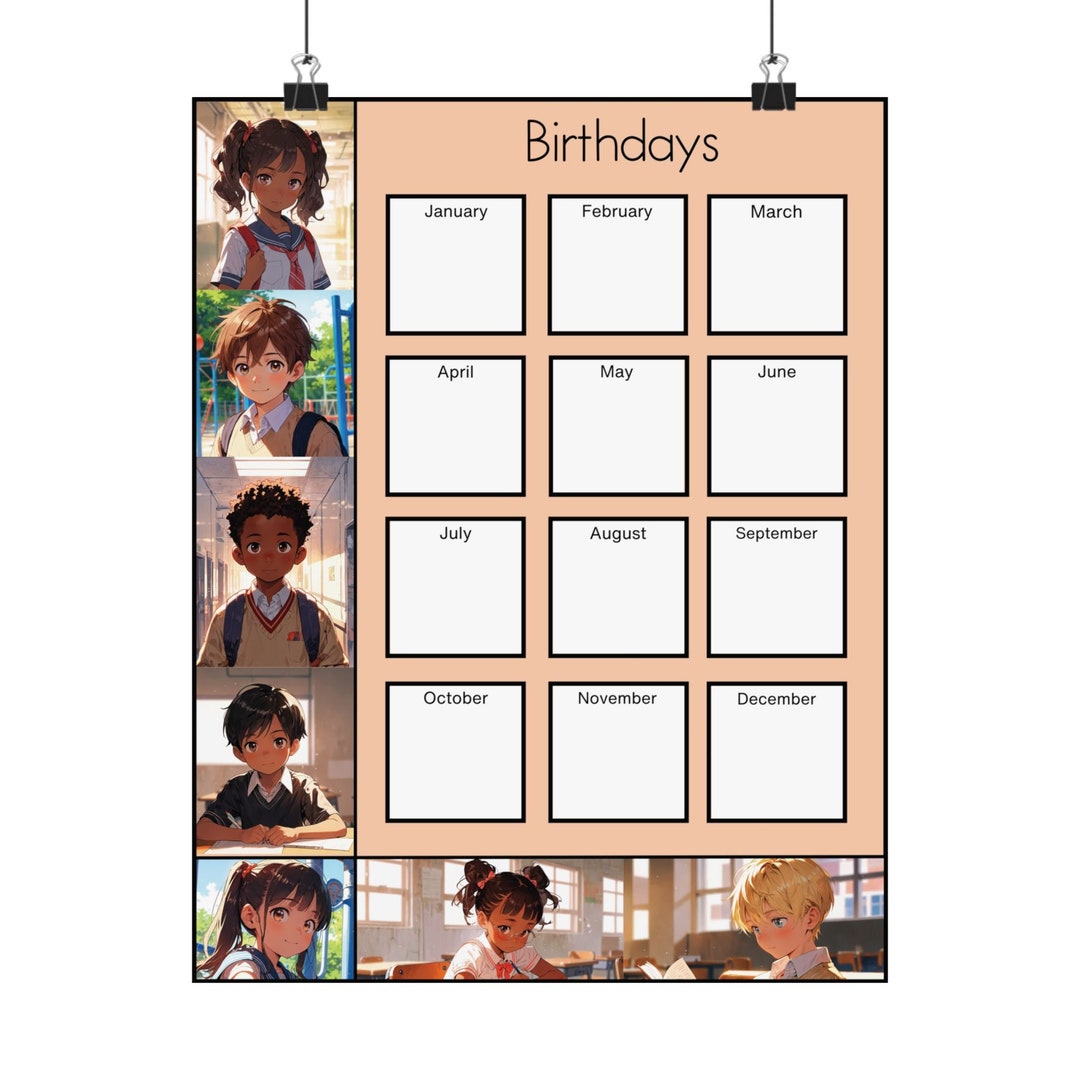 Anime Themed Birthday Calendar | Neutral Wall Art Chart | Nursery or ...