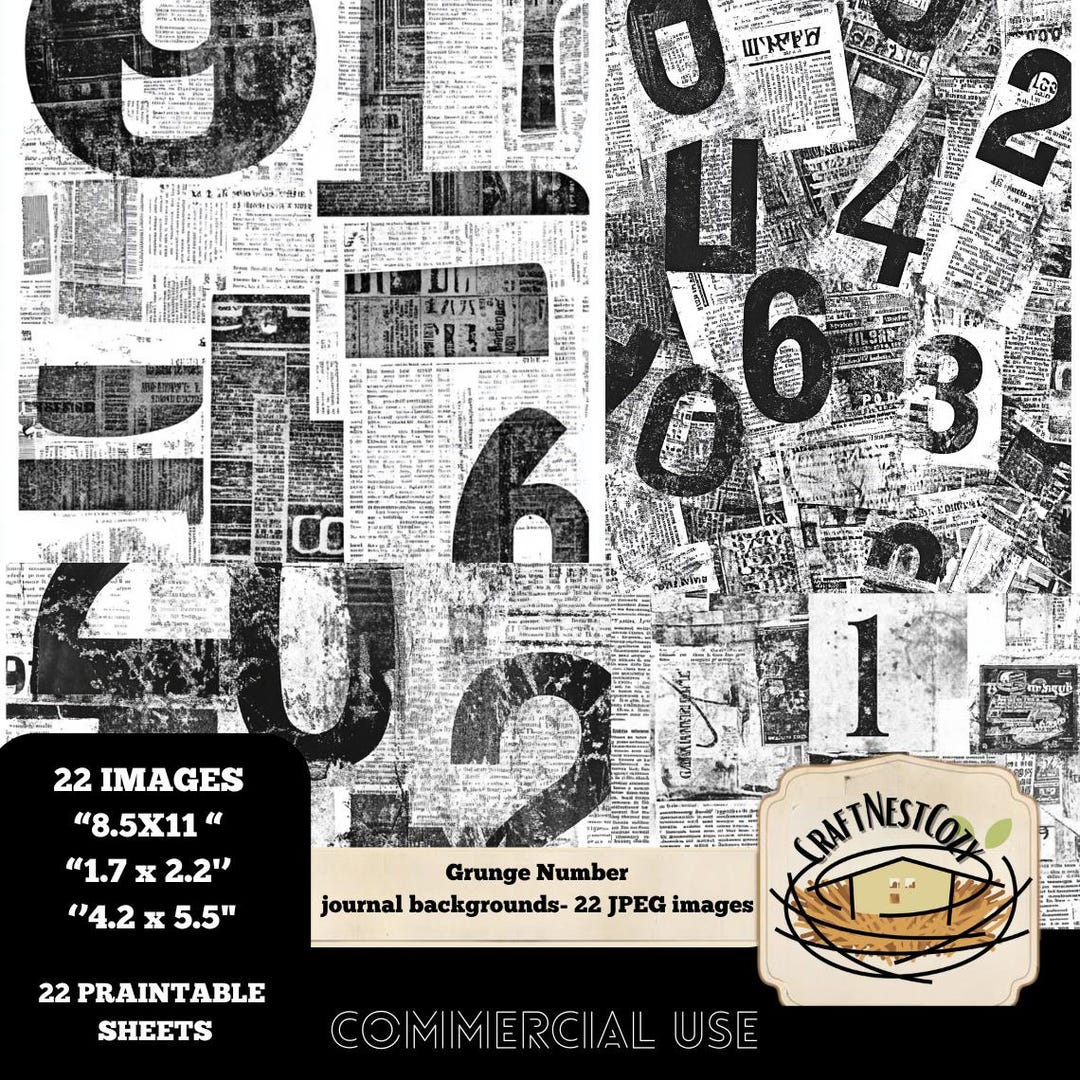 Grunge Number Journal Backgrounds- 21 JPEG Grunge Digital Backgrounds ...