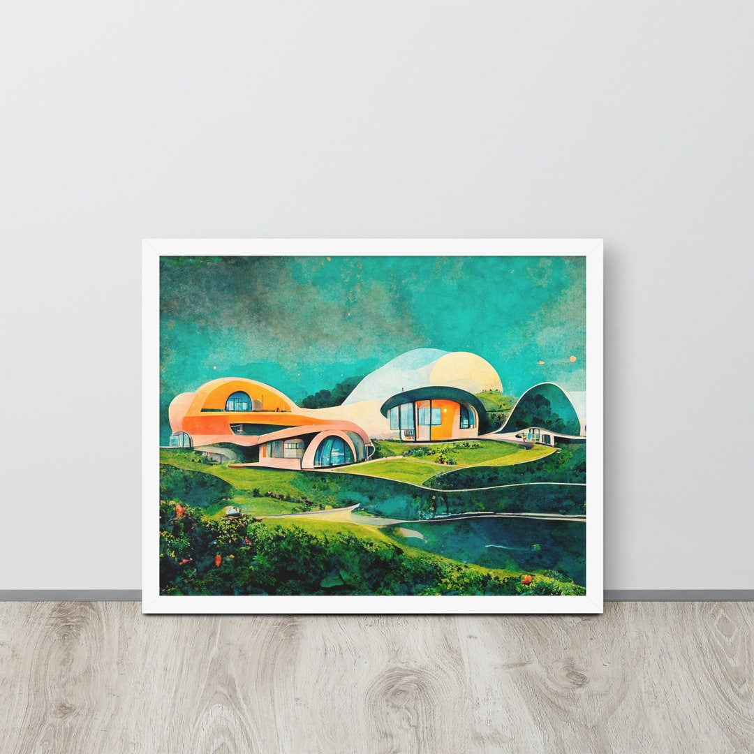 The Villa: Utopian Retro-futuristic City Mid Century Modern Framed ...