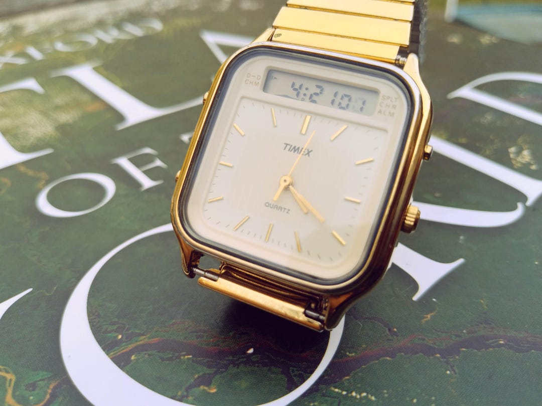 1990 Timex Men's Ana-digi Quartz Combo – Cream Dial, Gold-tone Bezel ...