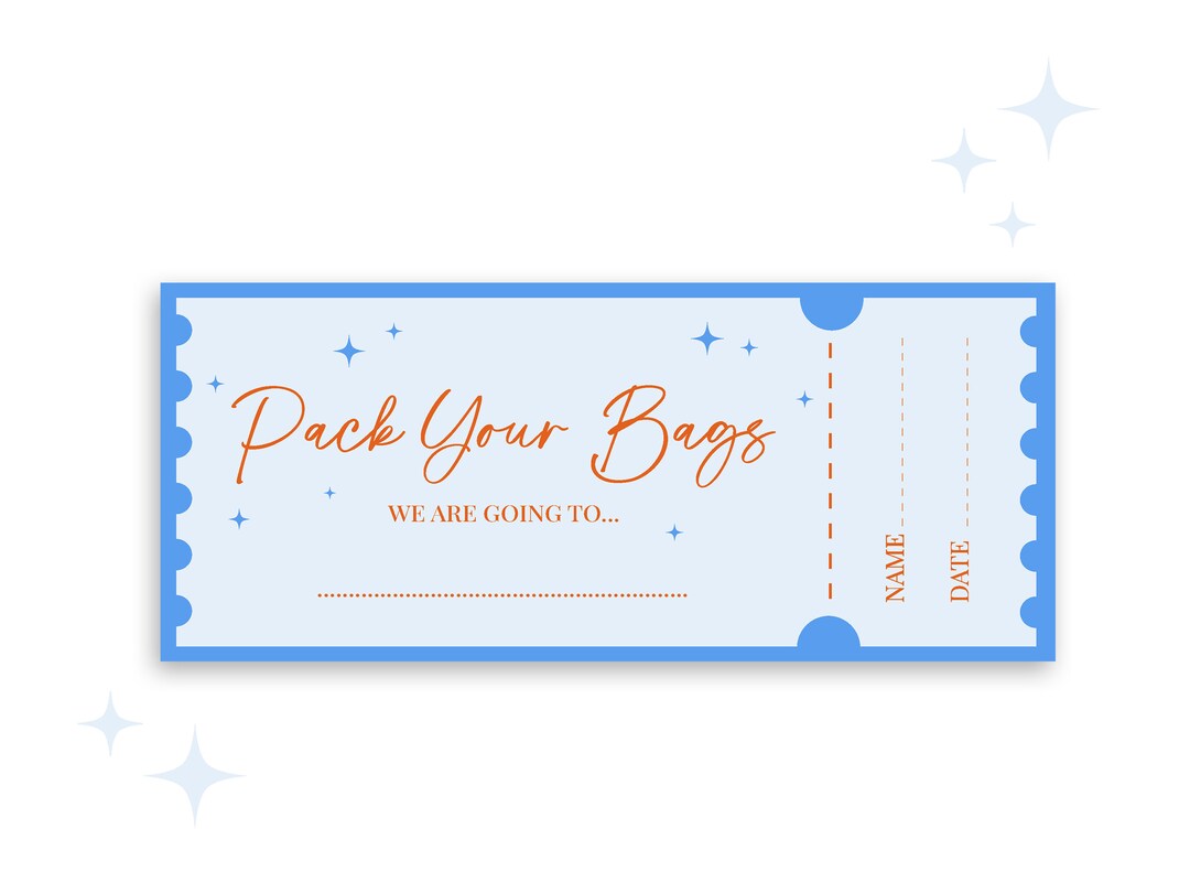 Pack Your Bags Printable Surprise Trip Ticket, Boarding Pass, Instant ...