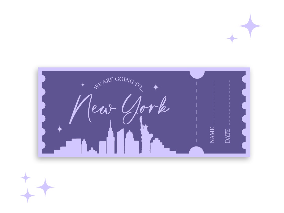 New York Printable Surprise Trip Ticket, Boarding Pass, Purple Lilac ...