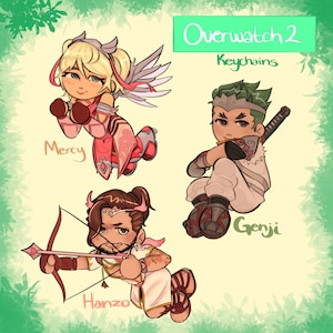 2.5 Inch Overwatch 2 Mercy, Genji, Hanzo Keychain Charms - Etsy