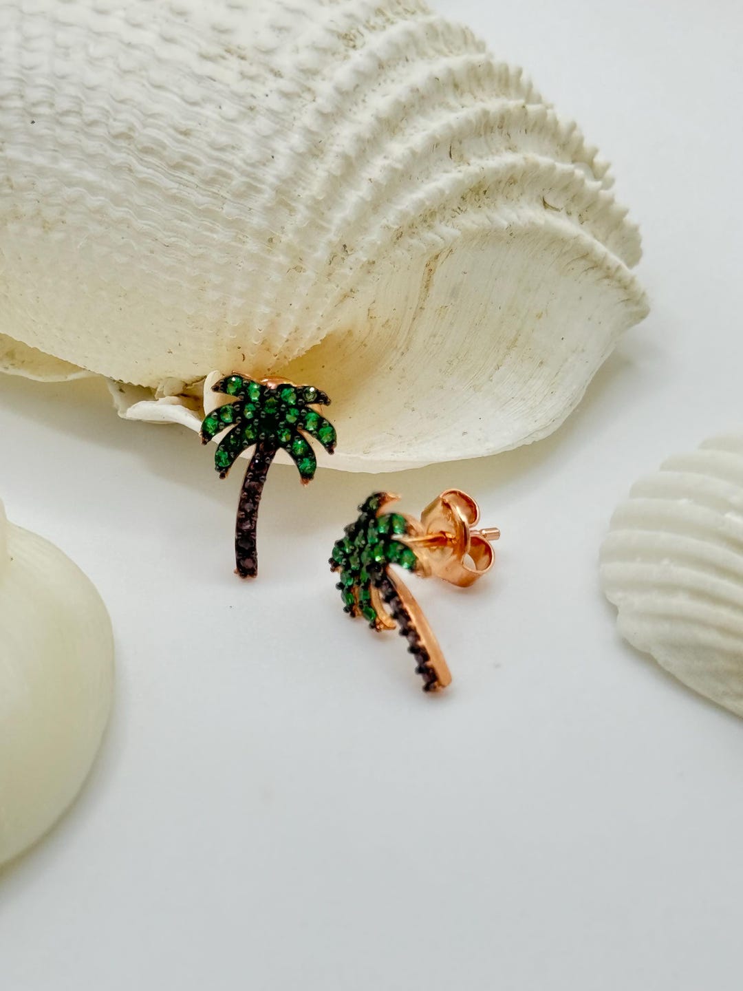 Tiny Palm Tree Stud Earrings, Rose Gold Palm Tree Stud Earrings With Zircon, Hawaiian Tree Stud ...
