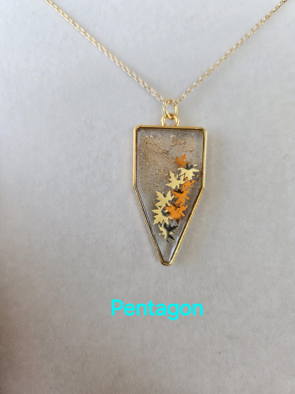 Fall Leaf Glitter Pendant, Gold Tone Metal Setting - Etsy