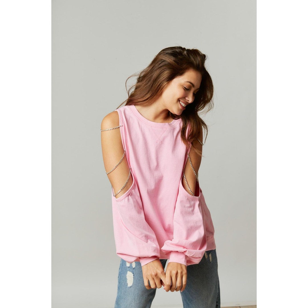 Made the Cut Jewel Chain Cold Shoulder Sweatshirt in Pink - Etsy