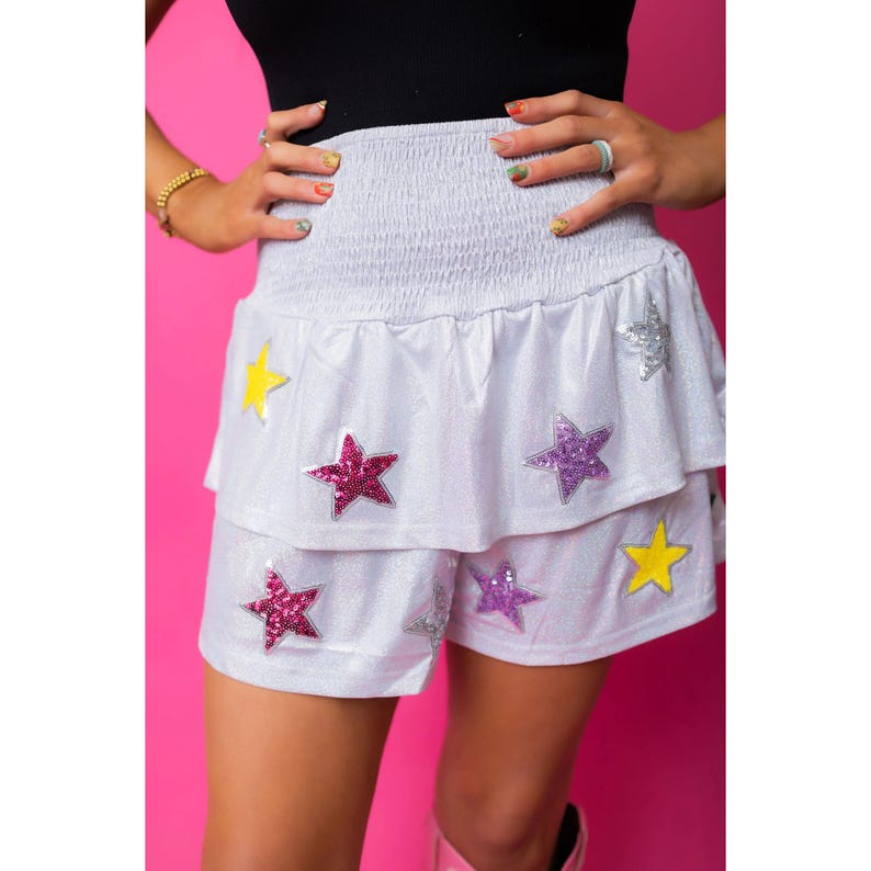 All the Stars Are Closer Layered Sequin Star Shorts in Silver - Etsy