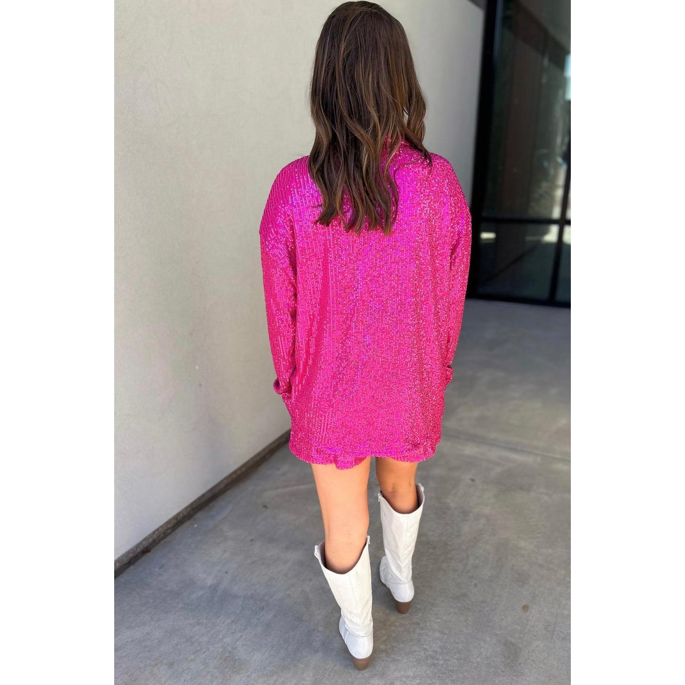 Sparkle on Sequin Mesh Button Down Top in Hot Pink - Etsy