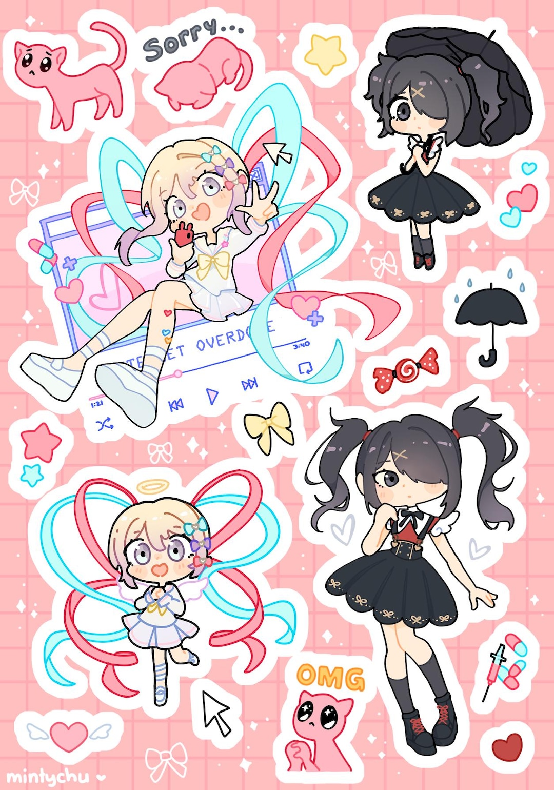 Needy Streamer Overload Cute Sticker Sheet Kangel Kawaiiangel Ame-chan ...