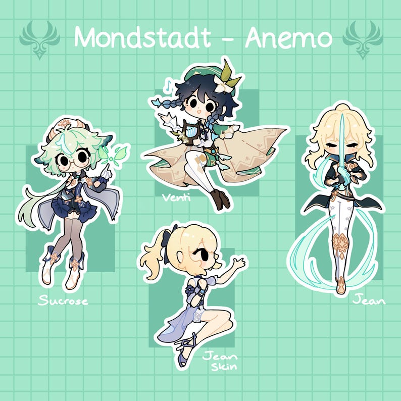 Genshin Impact Mondstadt Sticker Collection Amber Kaeya Lisa Barbara ...