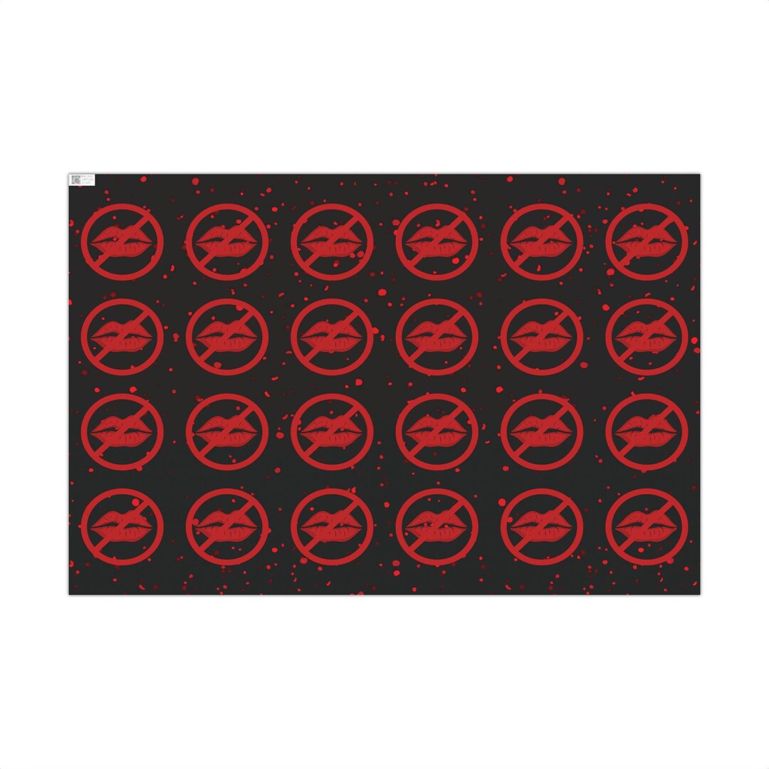 Black and Red No Kissing Lips Gift Wrap - Lips Wrapping Paper - 3 Sizes ...