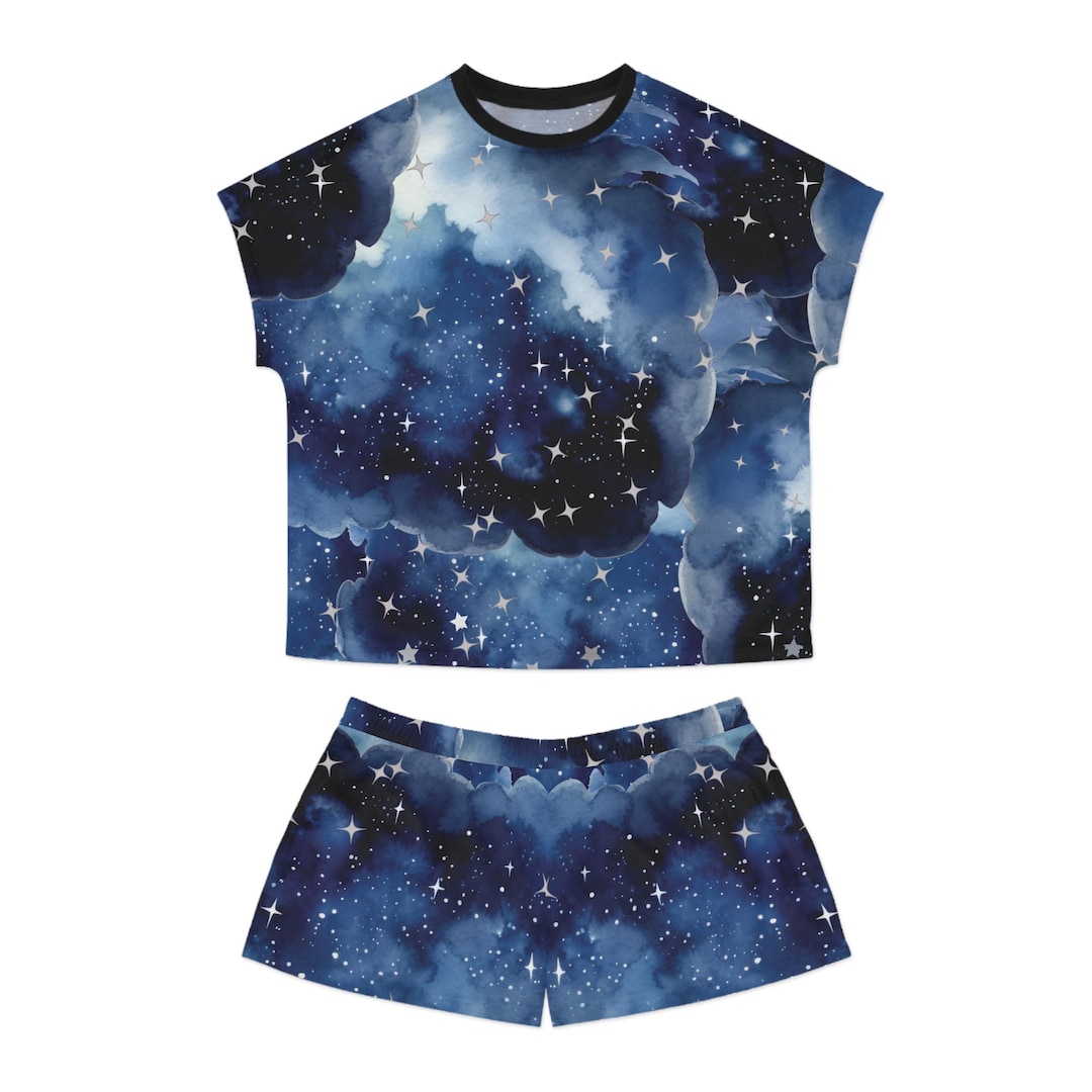 Starry Night Sky Women's Short Pajama Set - Black and Blue Pajamas ...