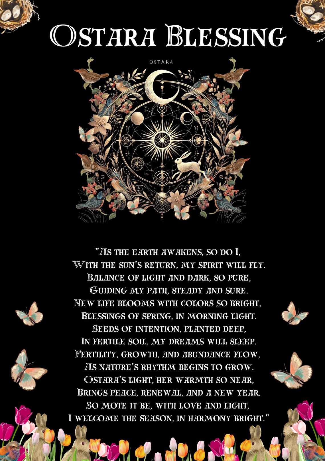 Ostara Blessing Printable (A5), Spring Equinox Digital Download, Wiccan ...
