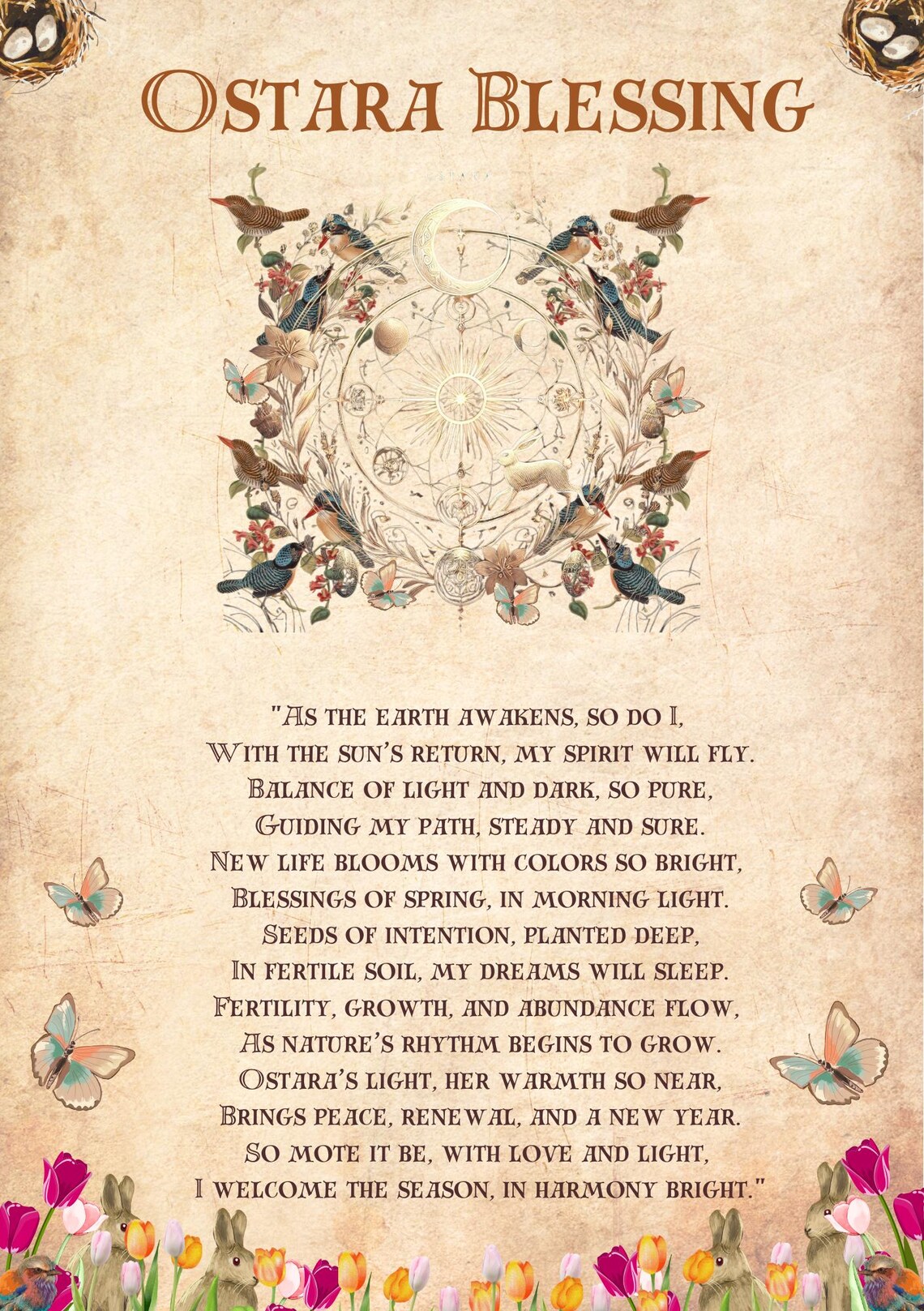 Ostara Blessing Printable (A5), Spring Equinox Digital Download, Wiccan ...