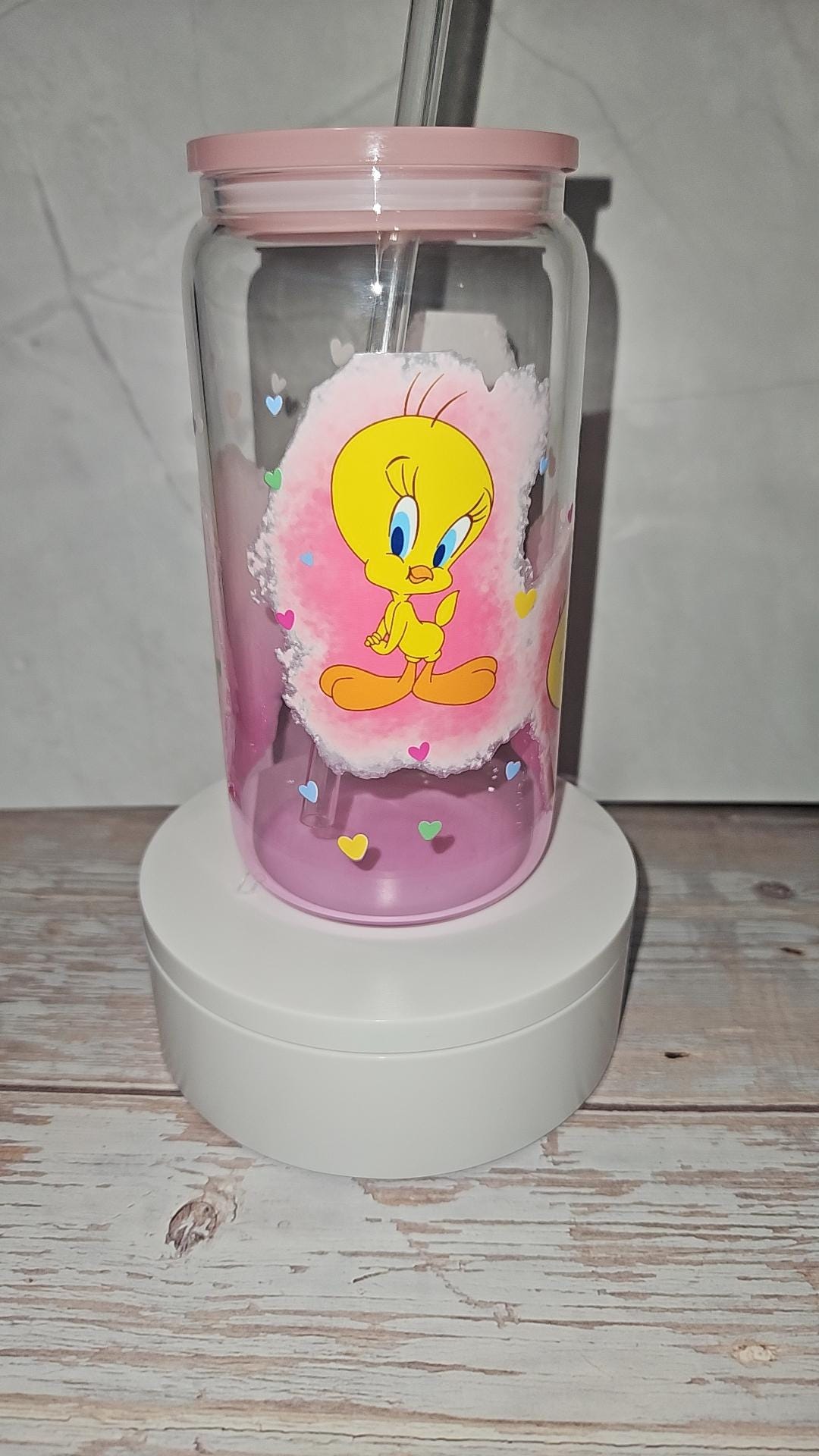 Tweety Bird Design, 16oz Pink Ombre Glass Cup - Etsy