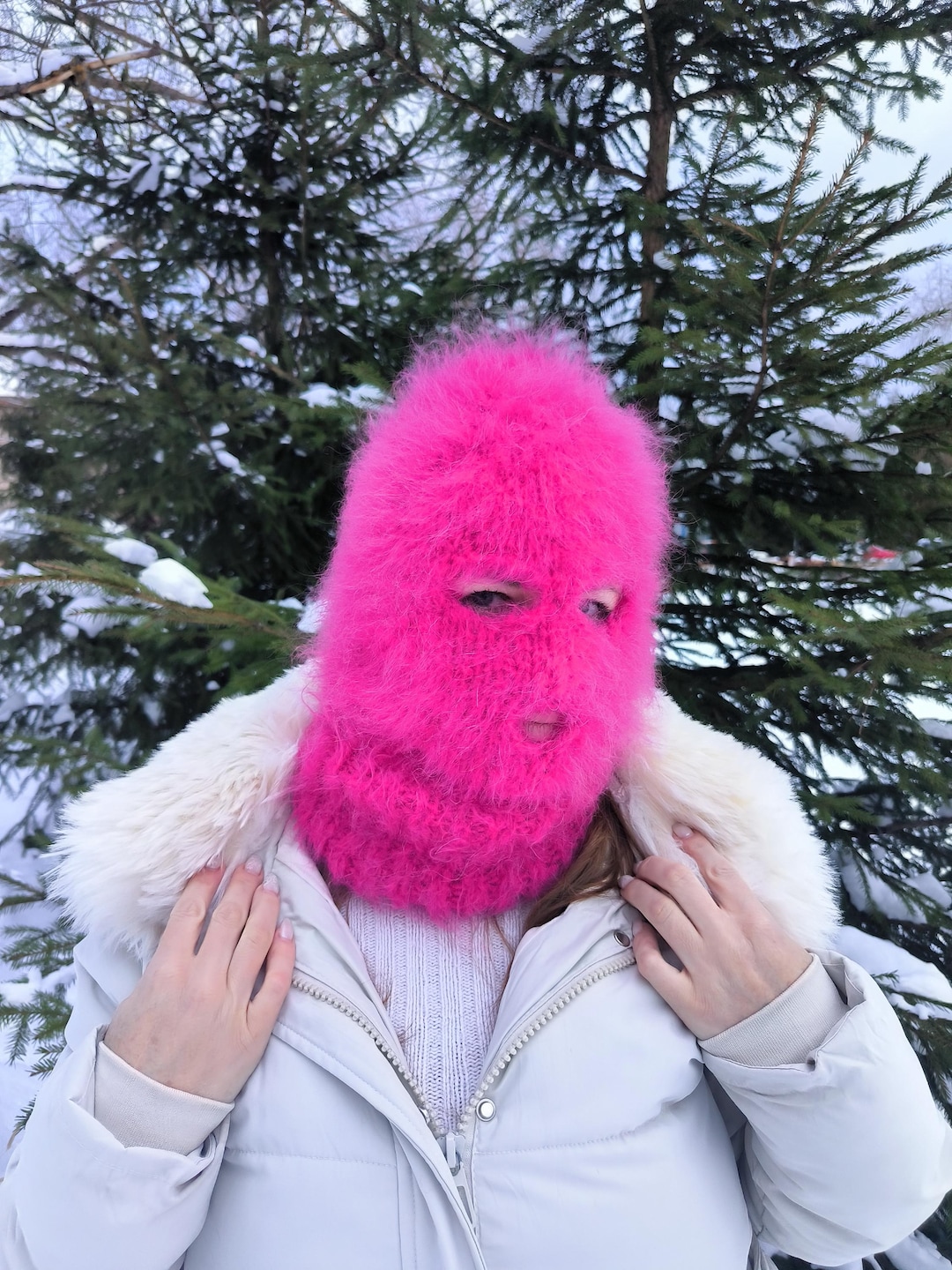 Fuzzy Mohair Balaclava, Pink Wool Winter Balaclava, Wool Ski Mask - Etsy