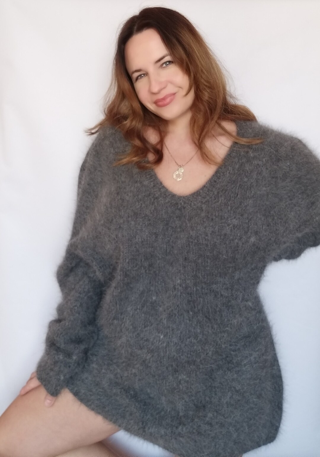 Fluffy Angora Sweater V-neck Men Gray Angora Jumper Oversize - Etsy