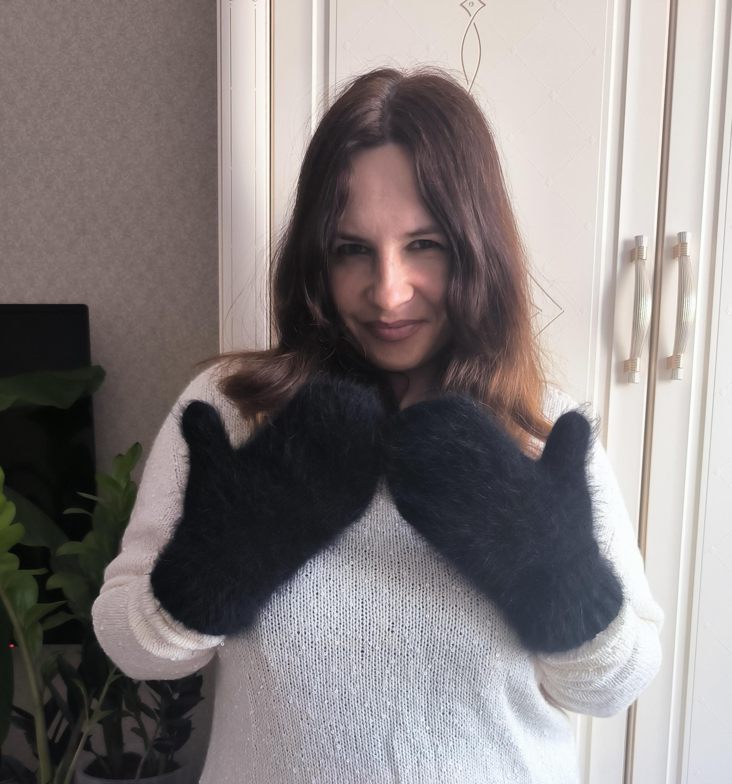 Angora Mittens Fluffy Wool Mittens Handmade Mittens Soft Warm Gift for ...