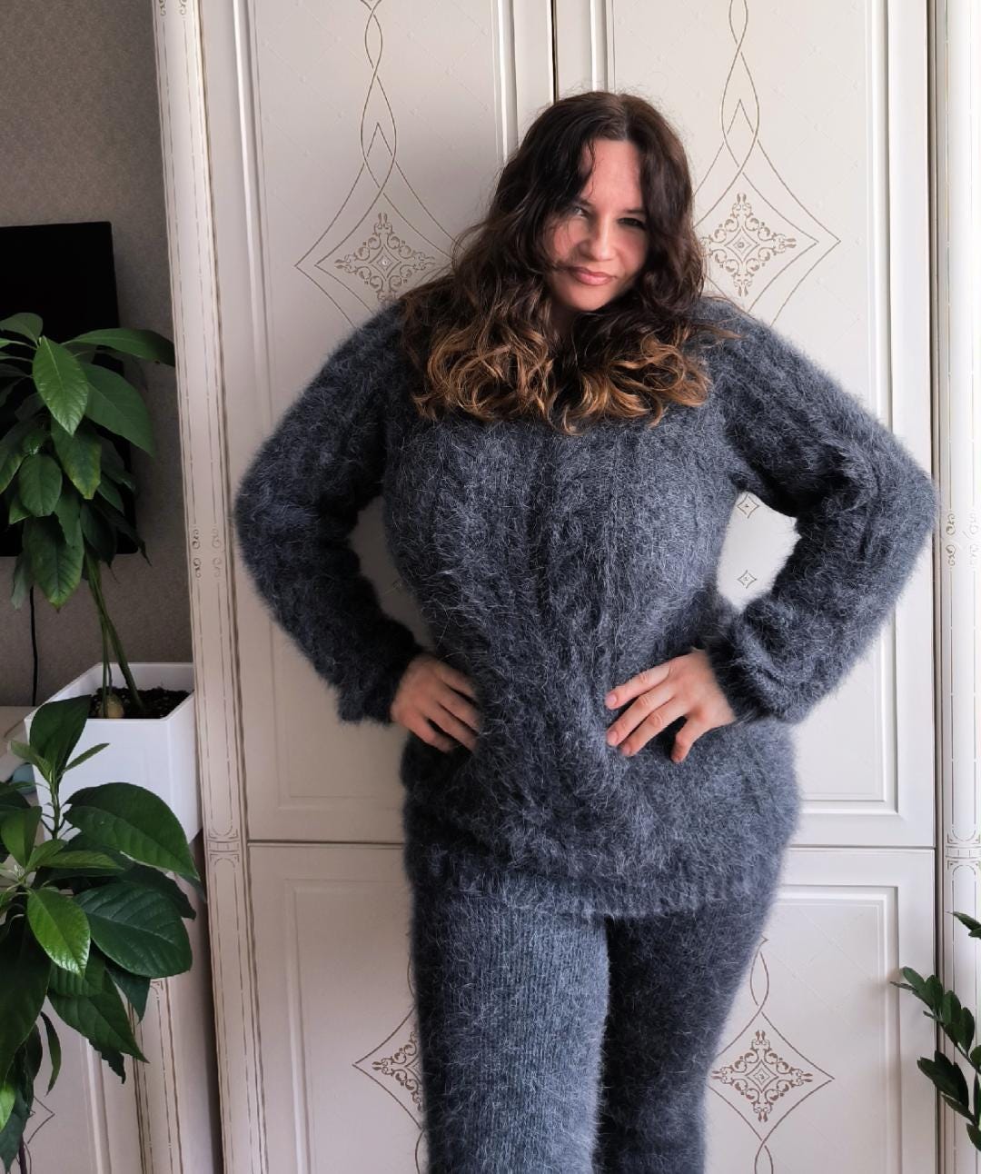 Fluffy Angora Suit Set: Custom Made Cable Sweater & Pants - Etsy