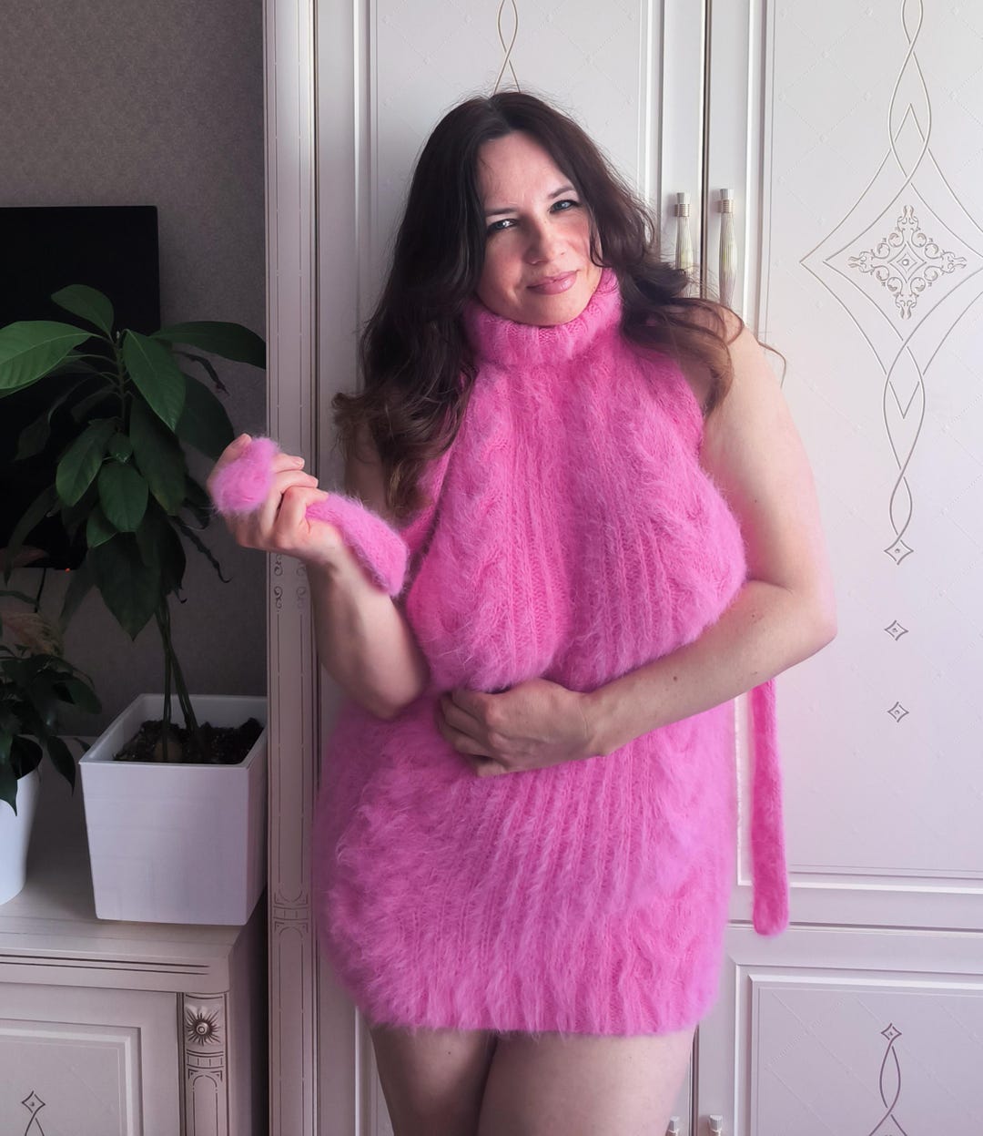 Angora Pink Virgin Killer Dress Fluffy Sexy Angora Sweater Dress - Etsy
