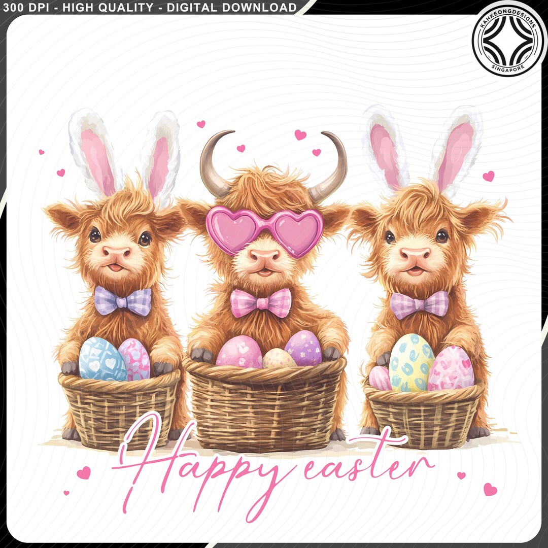 Highland Cow Easter Day PNG, Cute Cow Easter Png, Retro Easter Png ...