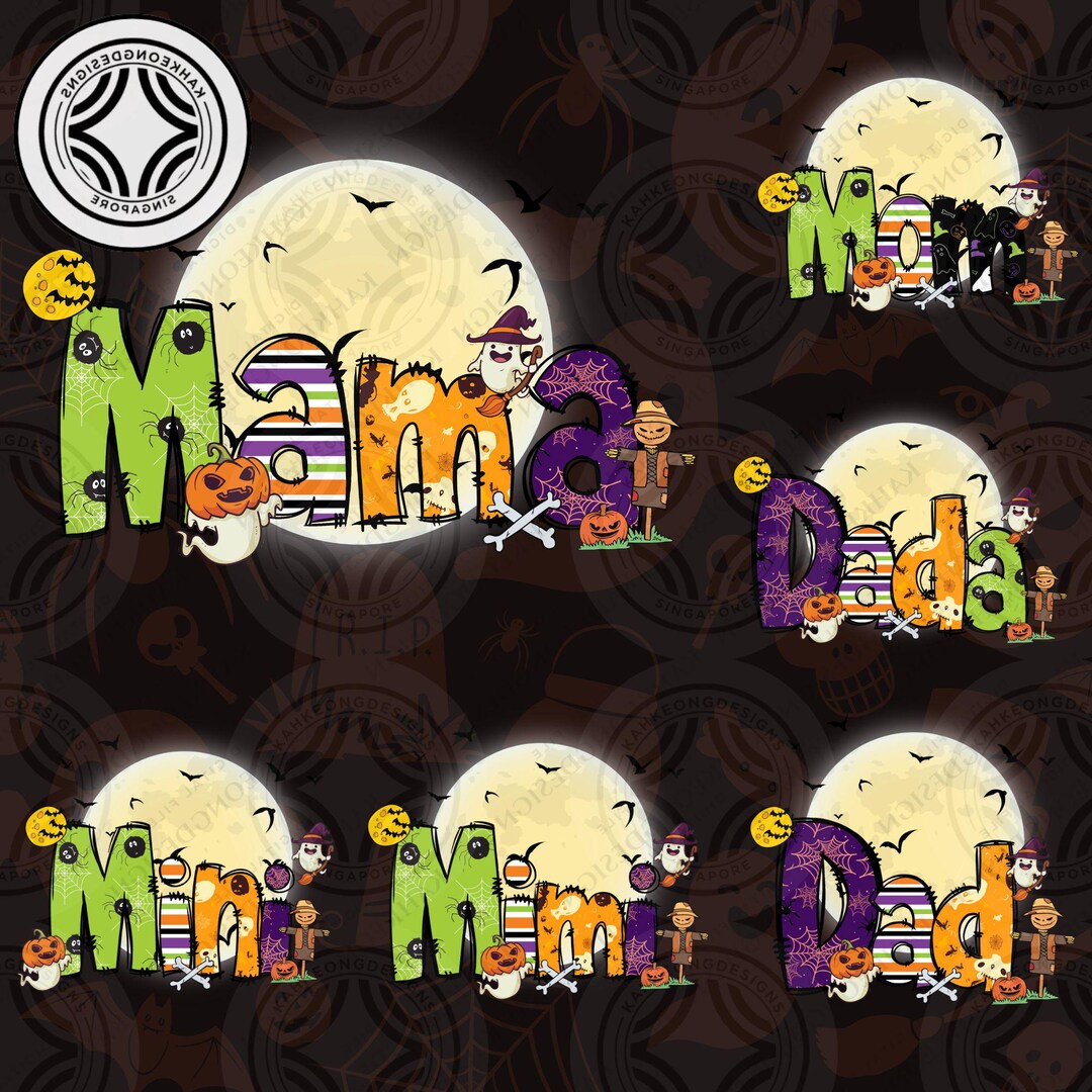 5 Halloween Mama Mini Nana Dad Png Bundle, Family Spooky Bundle, Horror ...