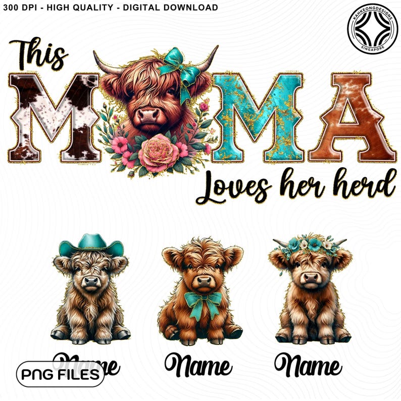 This Mama Loves Herd Png, Highland Cow Mom Design Png, Cowhide Mama Png ...