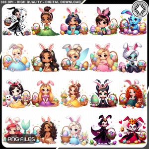 20 Easter Cartoon Princess Png Bundle, Happy Easter Day Png, Funny ...