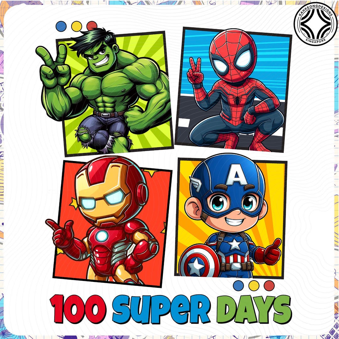 Superhero Cartoon 100 Days of School PNG, 100 Days of School Cartoon ...