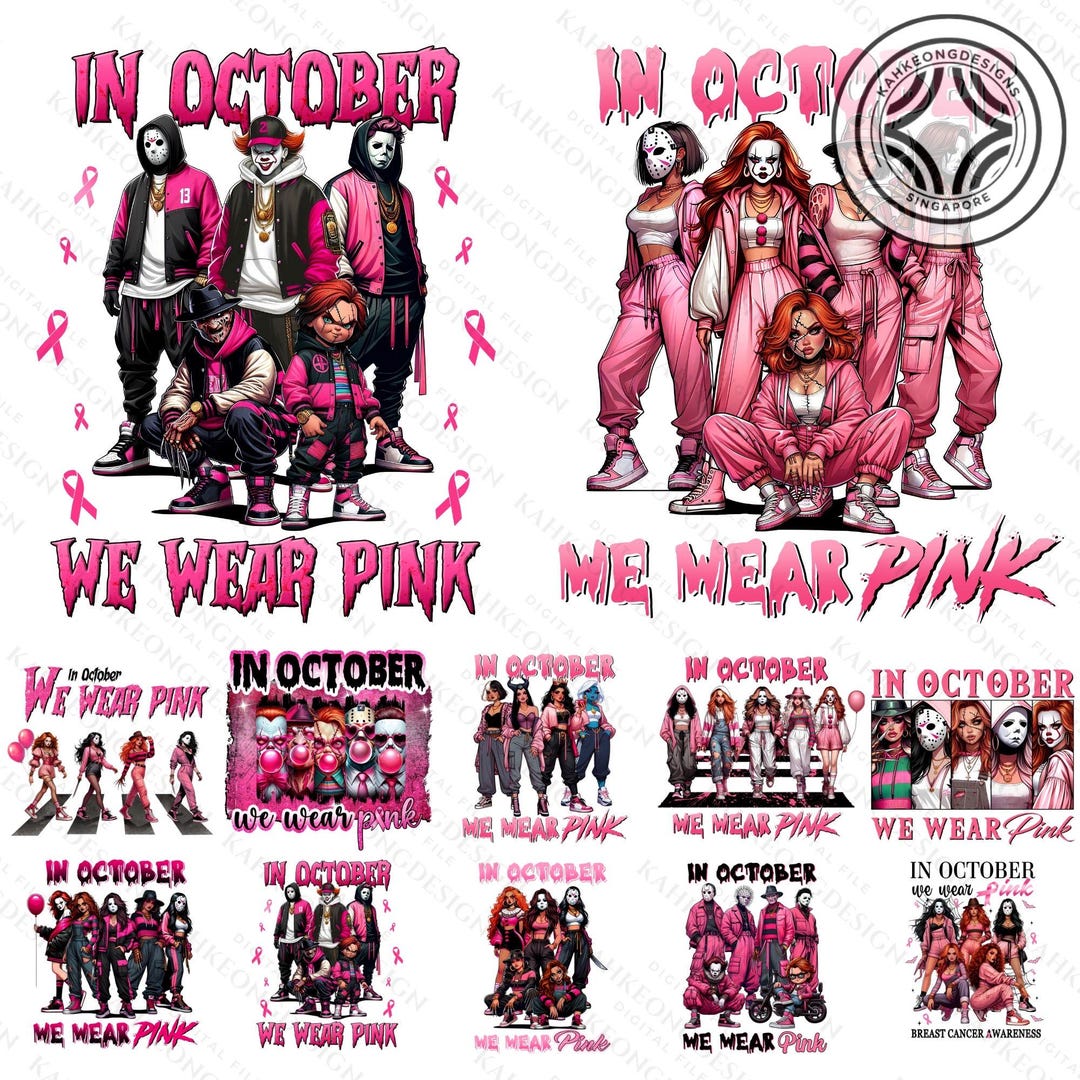10 in October We Wear Pink Png Bundle, Pink Breast Cancer Png,horror ...