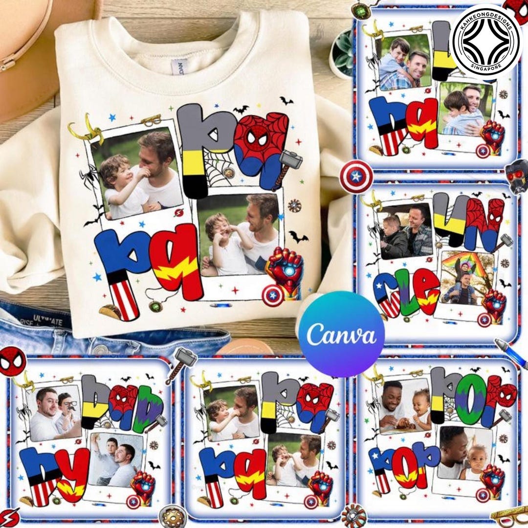 Canva Template Preppy Dada Photo With Kids PNG Bundle, Superhero Father ...